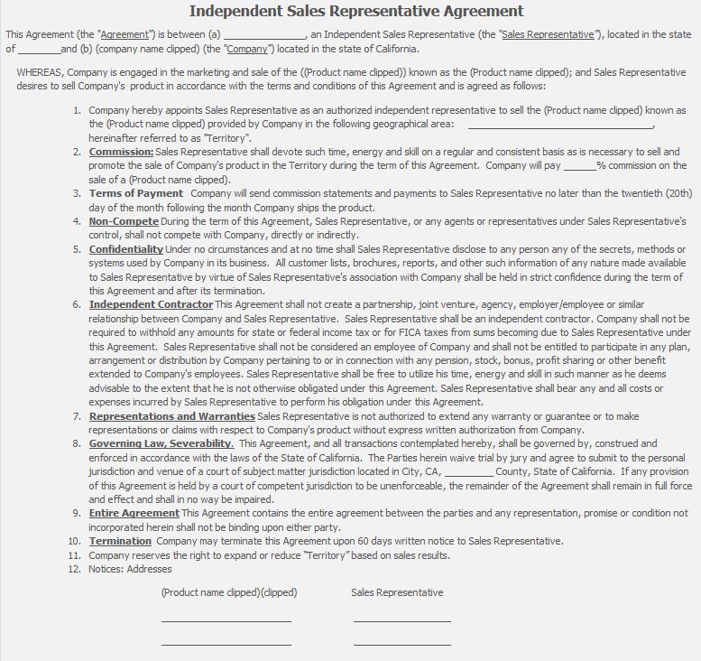 Sample Independent Sales Rep Agreement MedCepts